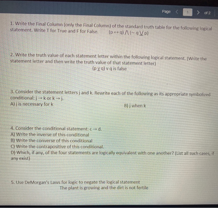 Solved Page of 2 1. Write the Final Column (only the | Chegg.com