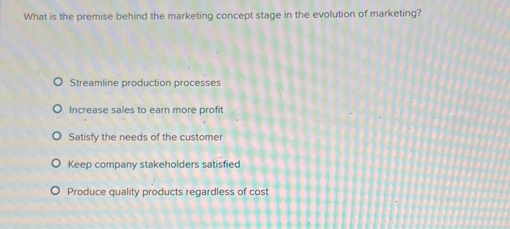 Solved What is the premise behind the marketing concept | Chegg.com