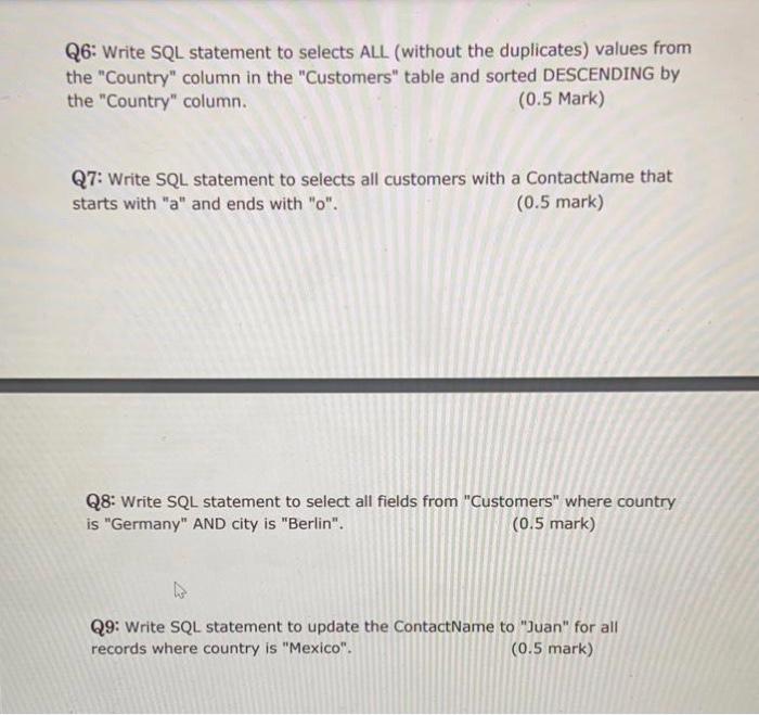 Solved Q1: Write create a SQL table called customers that | Chegg.com