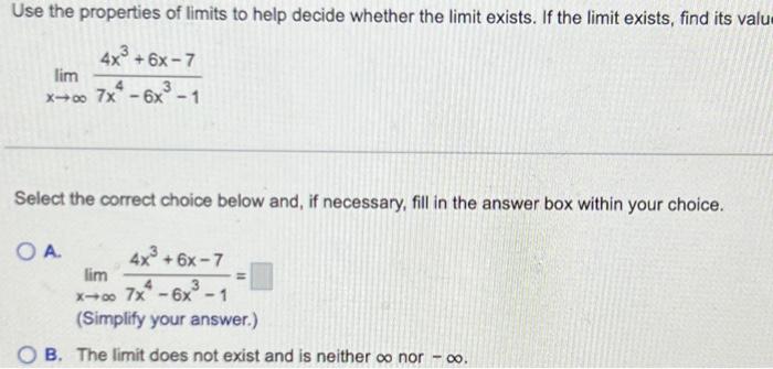 Solved Use the properties of limits to help decide whether | Chegg.com