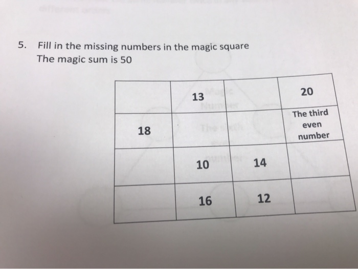 Solved 5. Fill in the missing numbers in the magic square | Chegg.com