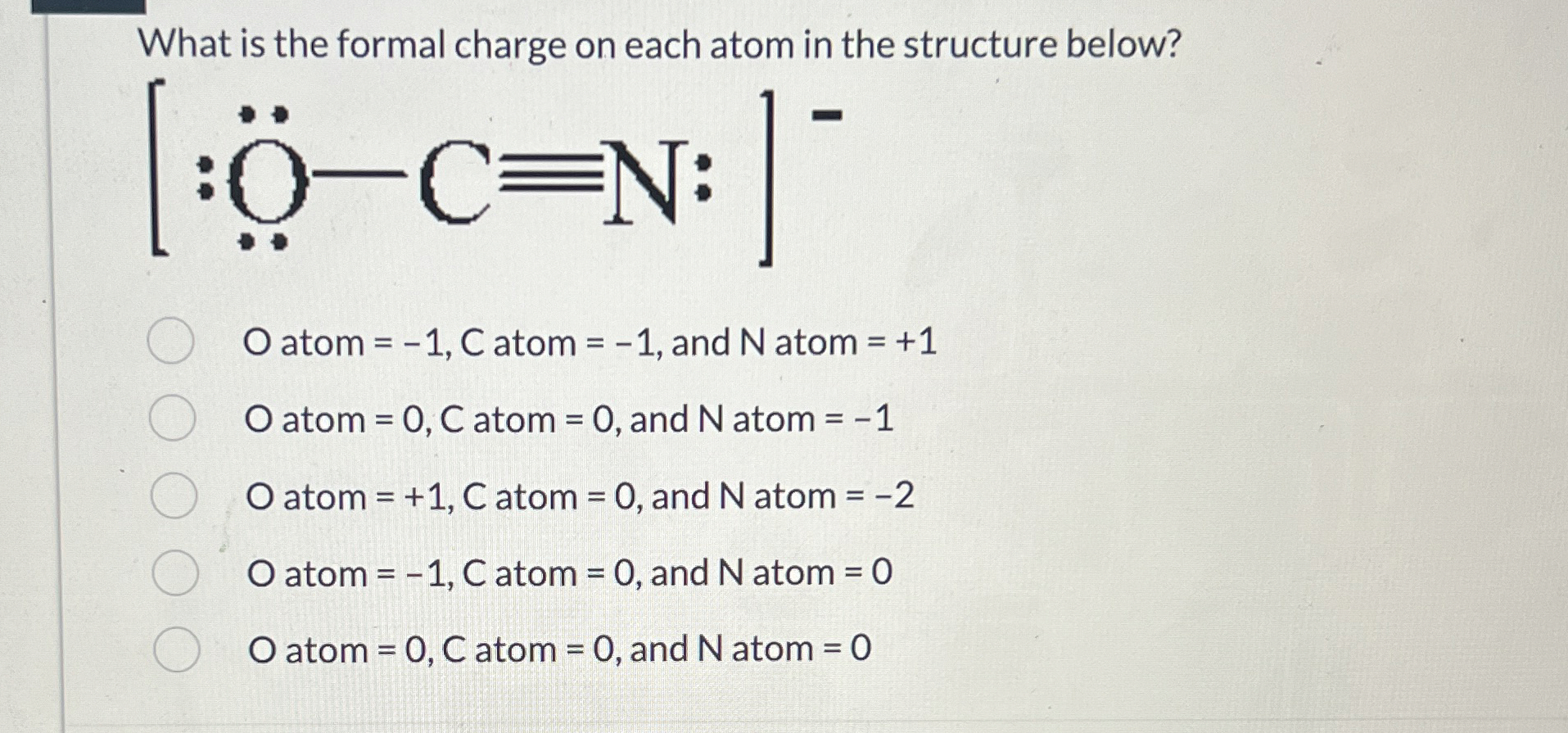 Solved What is the formal charge on each atom in the | Chegg.com