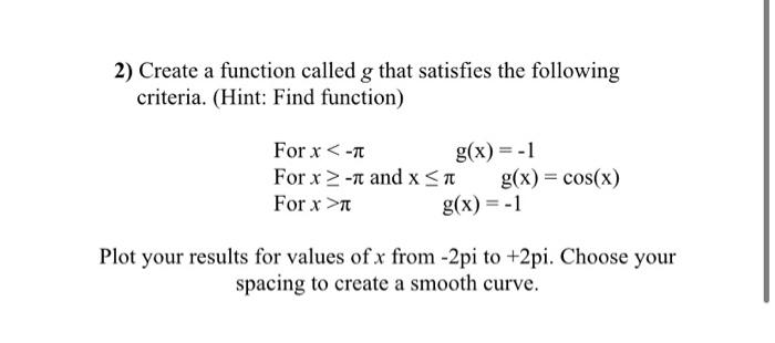 Solved 2) Create a function called g that satisfies the | Chegg.com