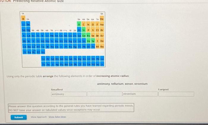 Solved Using only the periodic table arrange the following | Chegg.com