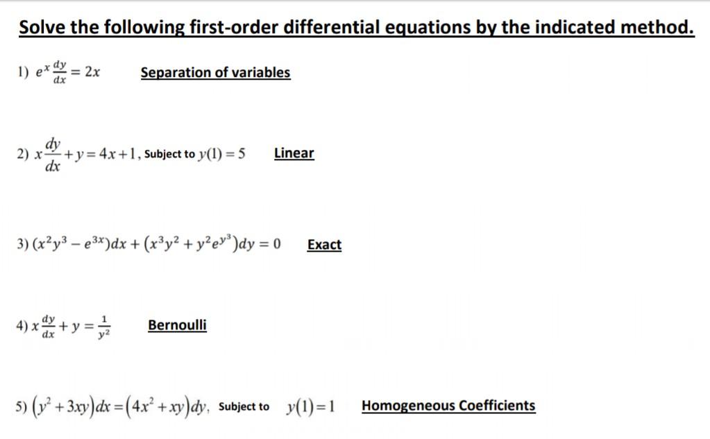 Solved Solve the following first-order differential | Chegg.com