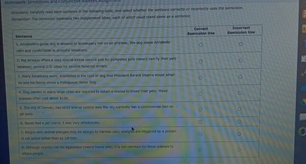 Solved Homework: Semicolons and Conjunctive Aaveros | Chegg.com