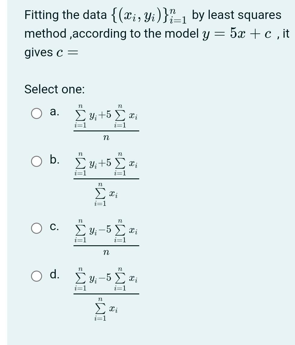 Solved Fitting the data {(xi,yi)}i=1n by least squares | Chegg.com