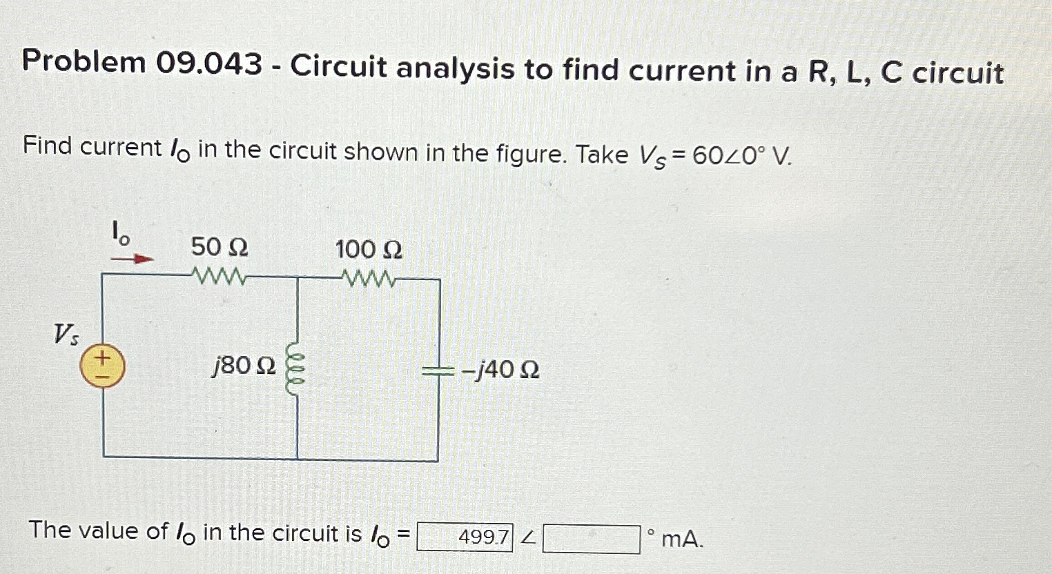Solved Problem 09.043 - ﻿Circuit analysis to find current in | Chegg.com