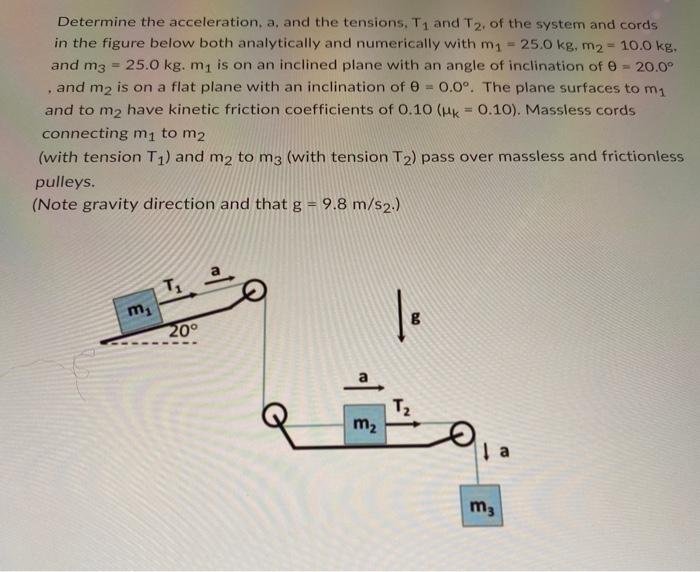 Solved Determine the acceleration, a, and the tensions, T1 | Chegg.com