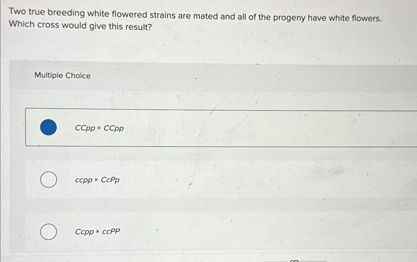 Solved Two true breeding white flowered strains are mated | Chegg.com