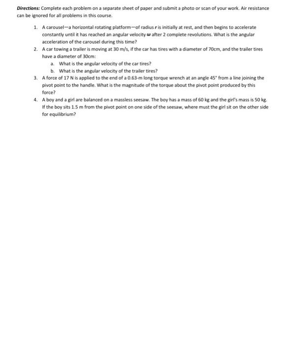 Solved Directions: Complete each problem on a separate sheet | Chegg.com