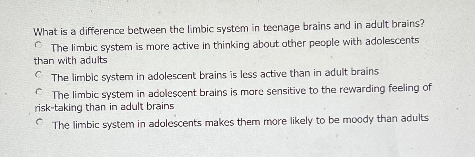 Solved What is a difference between the limbic system in | Chegg.com