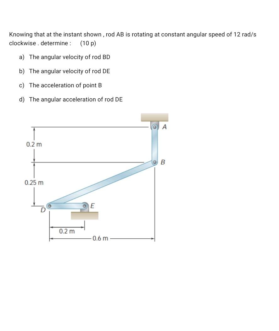 Solved Knowing that at the instant shown, rod AB is rotating | Chegg.com