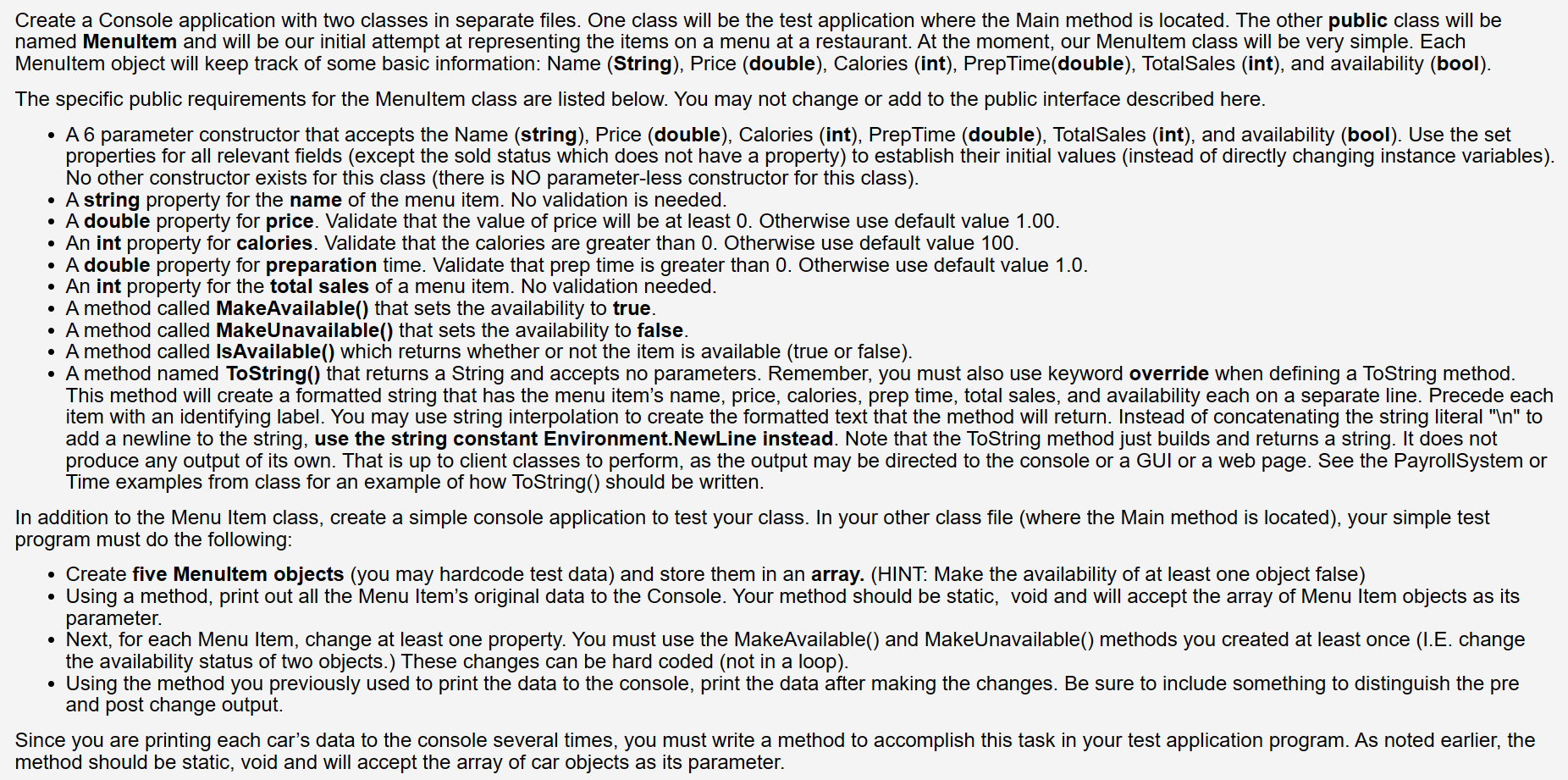 Solved Create a Console application with two classes in | Chegg.com
