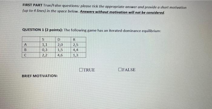 Solved FIRST PART True/False questions: please tick the | Chegg.com