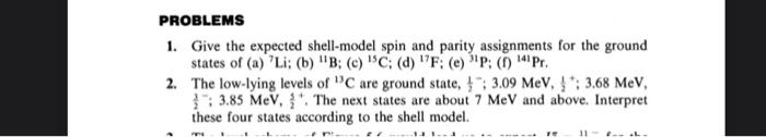 Solved PROBLEMS 1. Give the expected shell-model spin and | Chegg.com