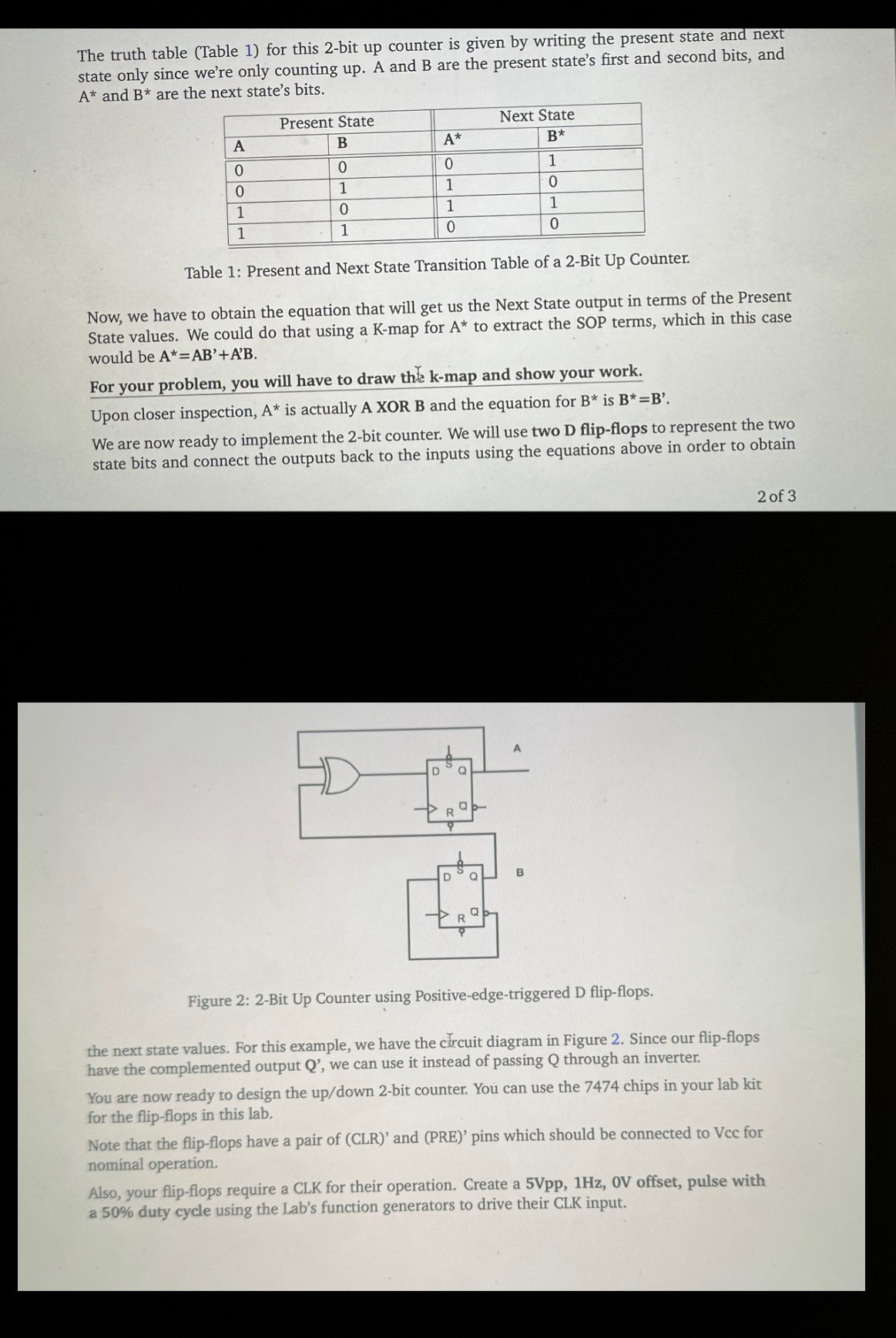 Solved The truth table (Table 1) ﻿for this 2-bit up counter | Chegg.com