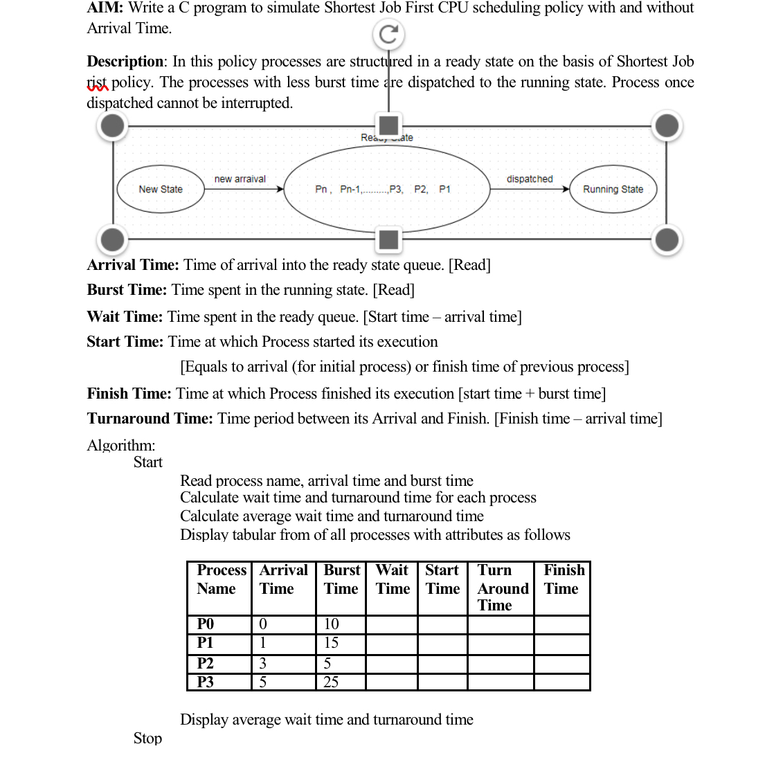 Solved AIM: Write a C program to simulate Shortest Job First | Chegg.com