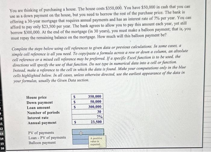 Solved You are thinking of purchasing a house. The house | Chegg.com