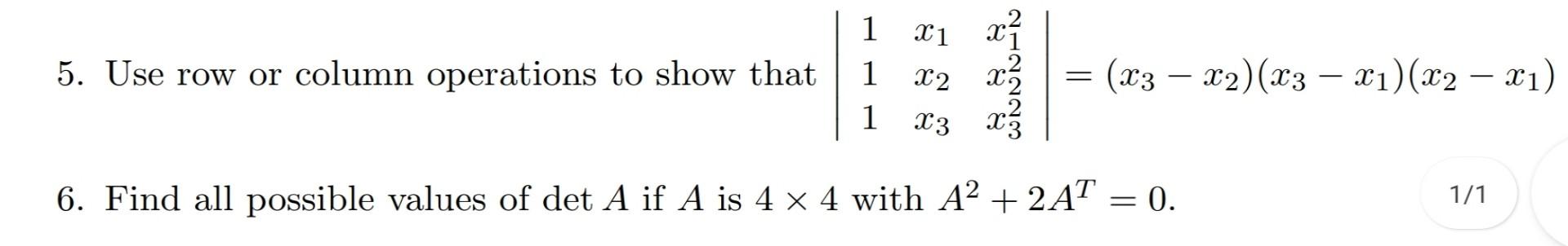 Solved 5. Use row or column operations to show that | Chegg.com