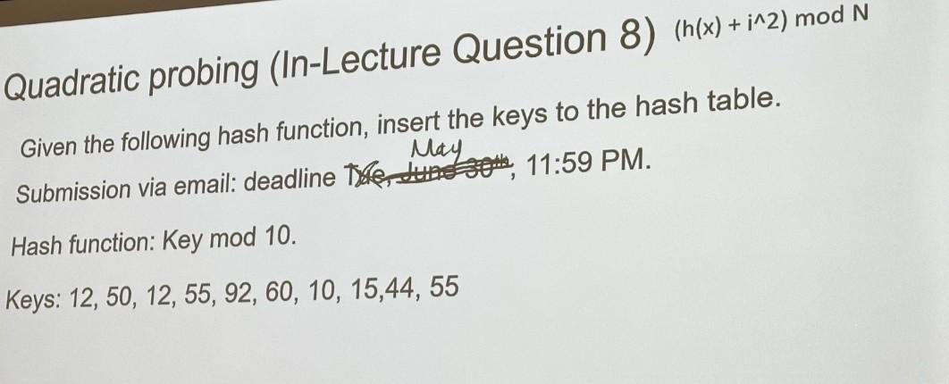 Solved Quadratic probing (In-Lecture Question 8) | Chegg.com
