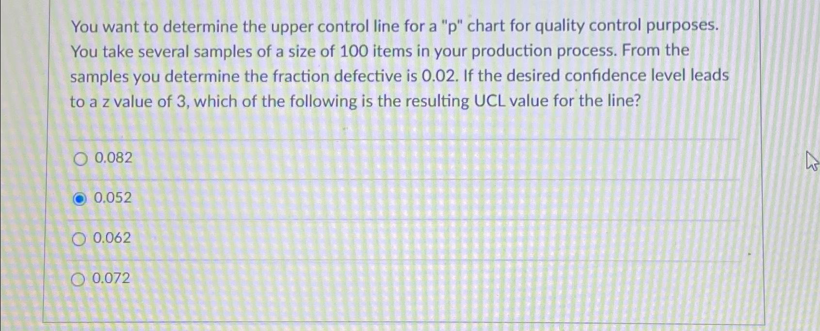 Solved You want to determine the upper control line for a | Chegg.com