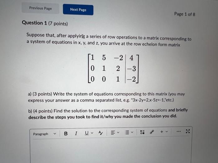 Solved Previous Page Next Page Question 1 (7 points) Suppose | Chegg.com