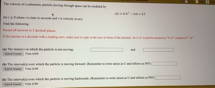 Solved Timer hote The velocity of a subatomic particle | Chegg.com