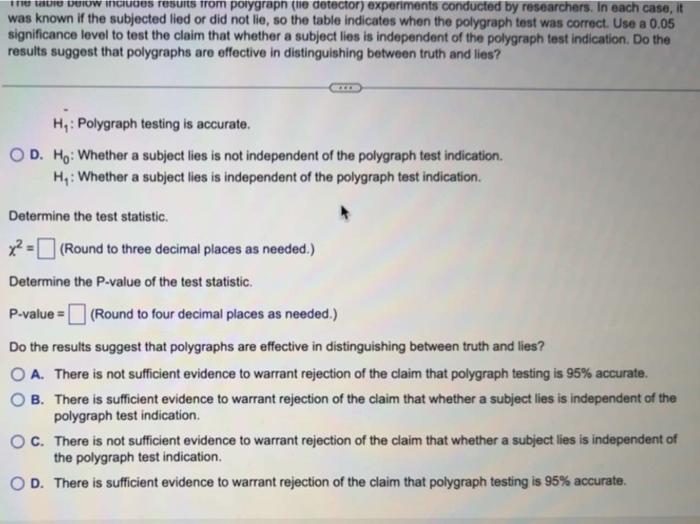 Solved The table below includes results from polygraph (lie | Chegg.com