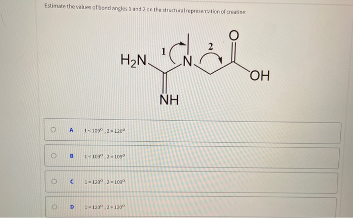 Solved Estimate the values of bond angles 1 and 2 on the | Chegg.com