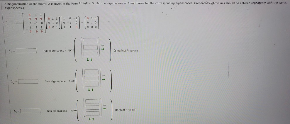 Solved A diagonalization of the matrix A is given in the | Chegg.com