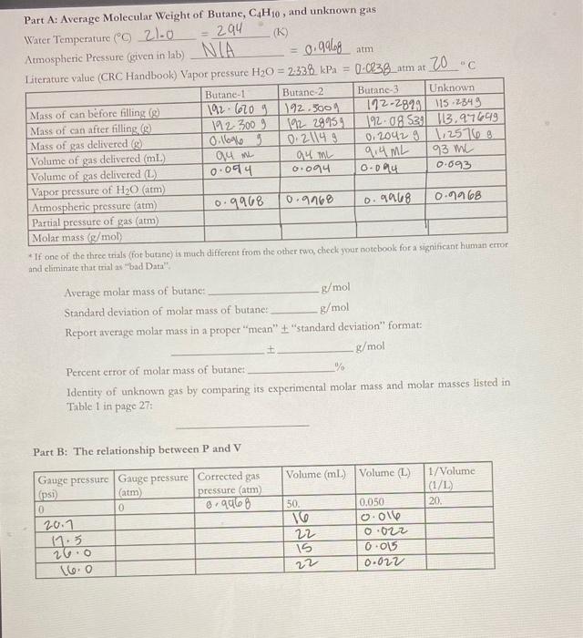 Solved Part A: Average Molecular Weight of Butane, C4H10, | Chegg.com