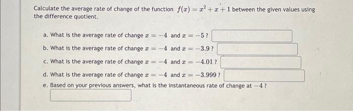 Solved Calculate the average rate of change of the | Chegg.com