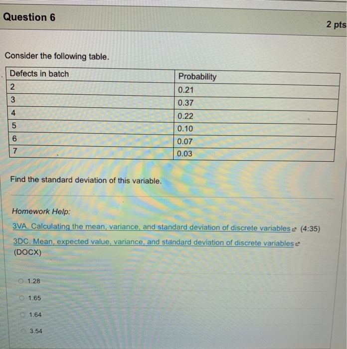 Solved Question 6 2 pts Consider the following table. | Chegg.com