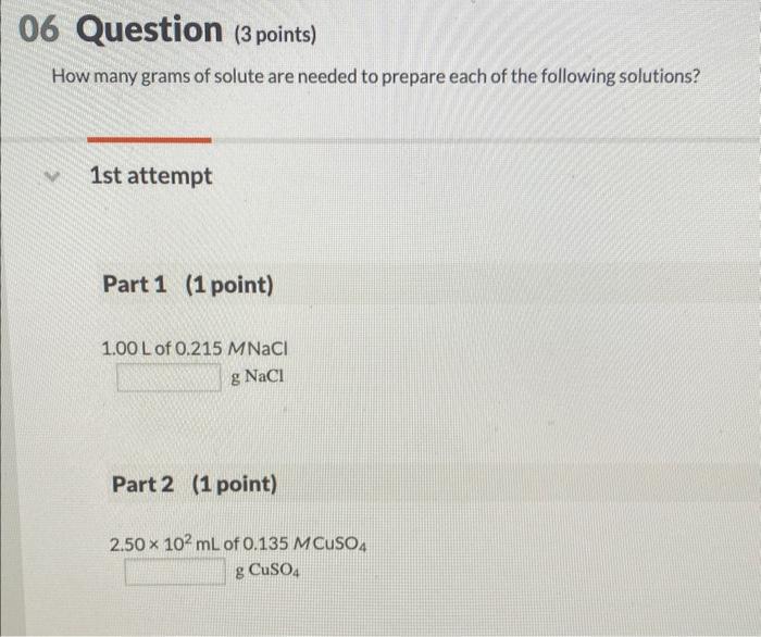 Solved How many grams of solute are needed to prepare each | Chegg.com