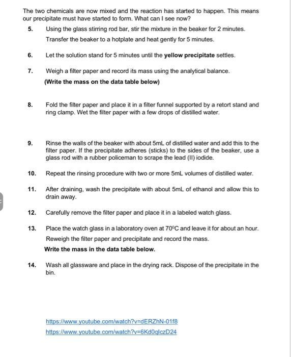 Solved Precipitation and Gravimetric analysis of lead iodide | Chegg.com