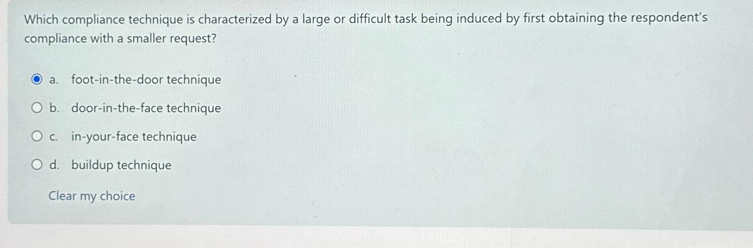 Solved Which compliance technique is characterized by a | Chegg.com