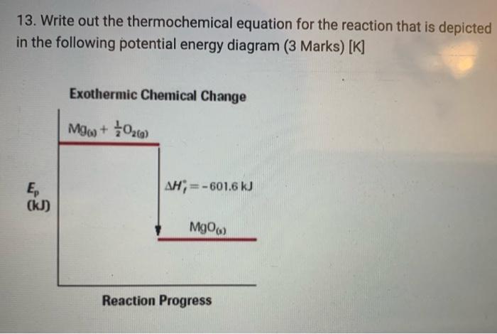 Solved 13. Write out the thermochemical equation for the | Chegg.com