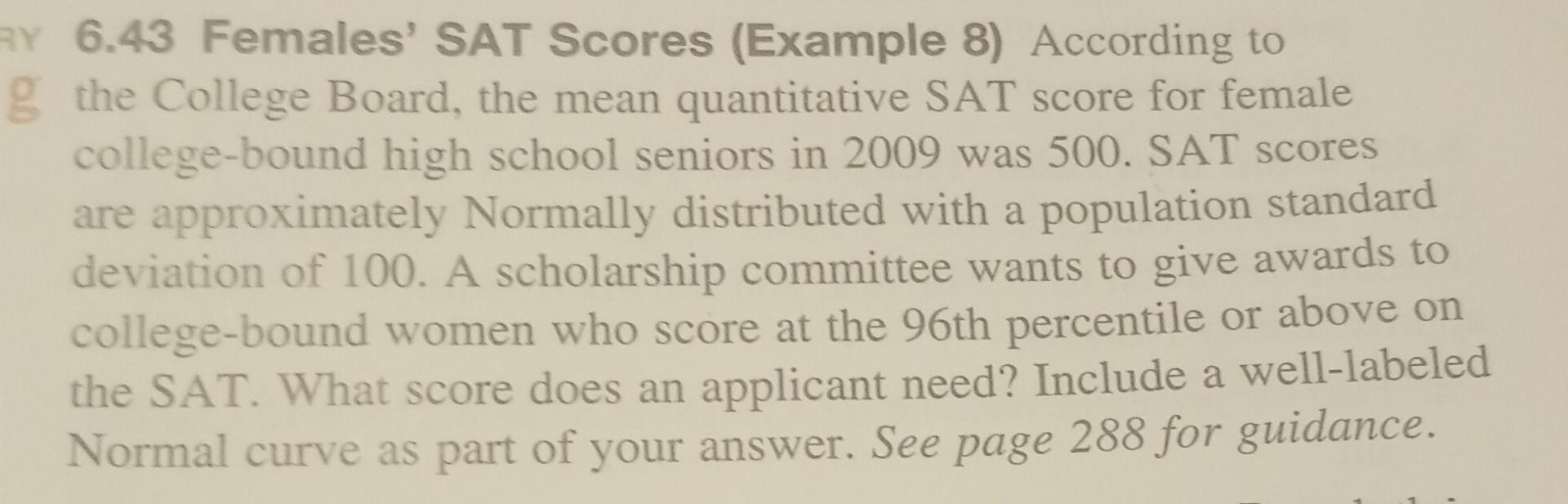 Solved 6.43 Females' SAT Scores (Example 8) According to the | Chegg.com