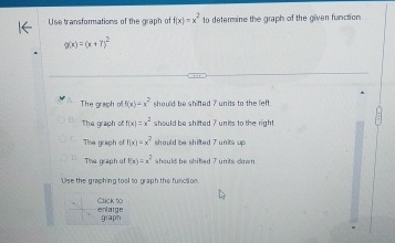 Solved Use transformations of the graph of f(x)=x2 ﻿to | Chegg.com