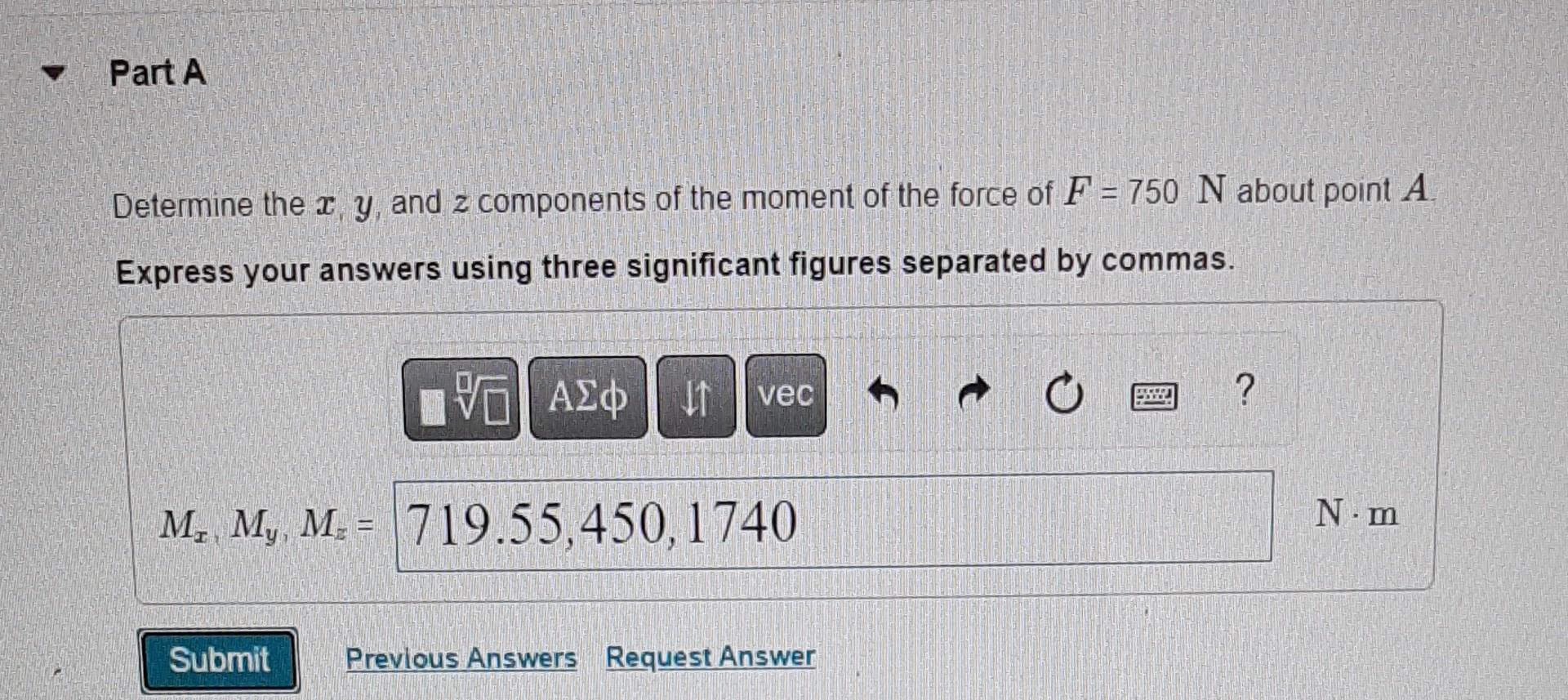 Solved Determine the x,y, and z components of the moment of | Chegg.com