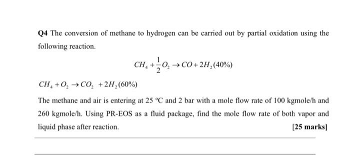 Solved Q4 The conversion of methane to hydrogen can be | Chegg.com