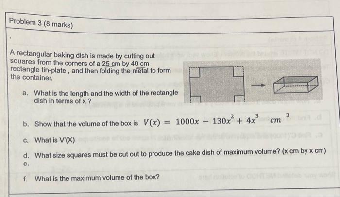 A rectangular baking dish is made by cutting out | Chegg.com