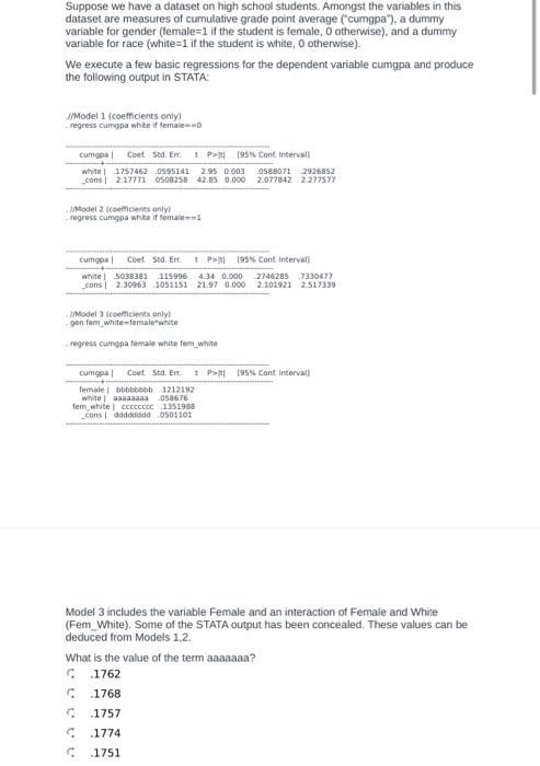 Solved Suppose we have a dataset on high school students. | Chegg.com