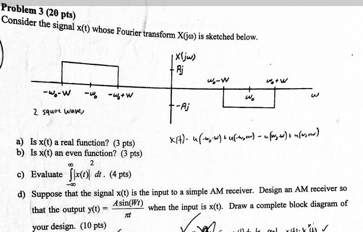 Solved Problem 3 (20 ﻿pts)Consider the signal x(t) ﻿whose | Chegg.com