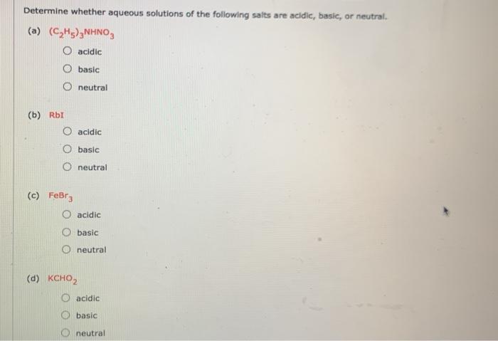 Solved Determine whether aqueous solutions of the following | Chegg.com