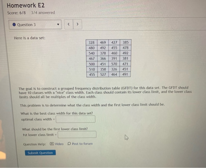 Solved Homework E2 Score: 6/8 3/4 answered Question 3 | Chegg.com