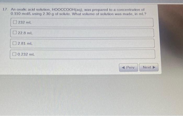 Solved 17. An oxalic acid solution, HOOCCOOH(aq), was | Chegg.com