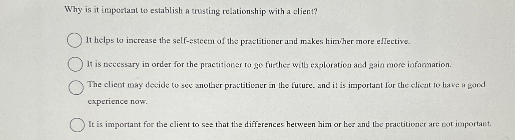 Solved Why is it important to establish a trusting | Chegg.com