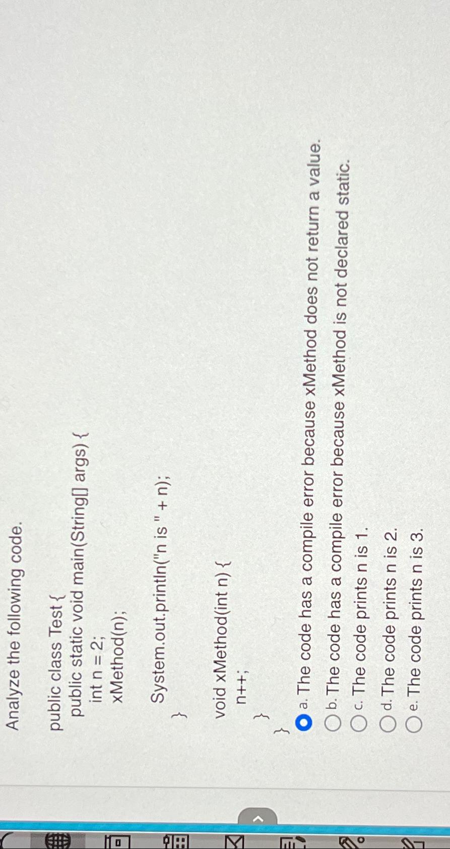 Solved Analyze the following code.public class Test {public | Chegg.com